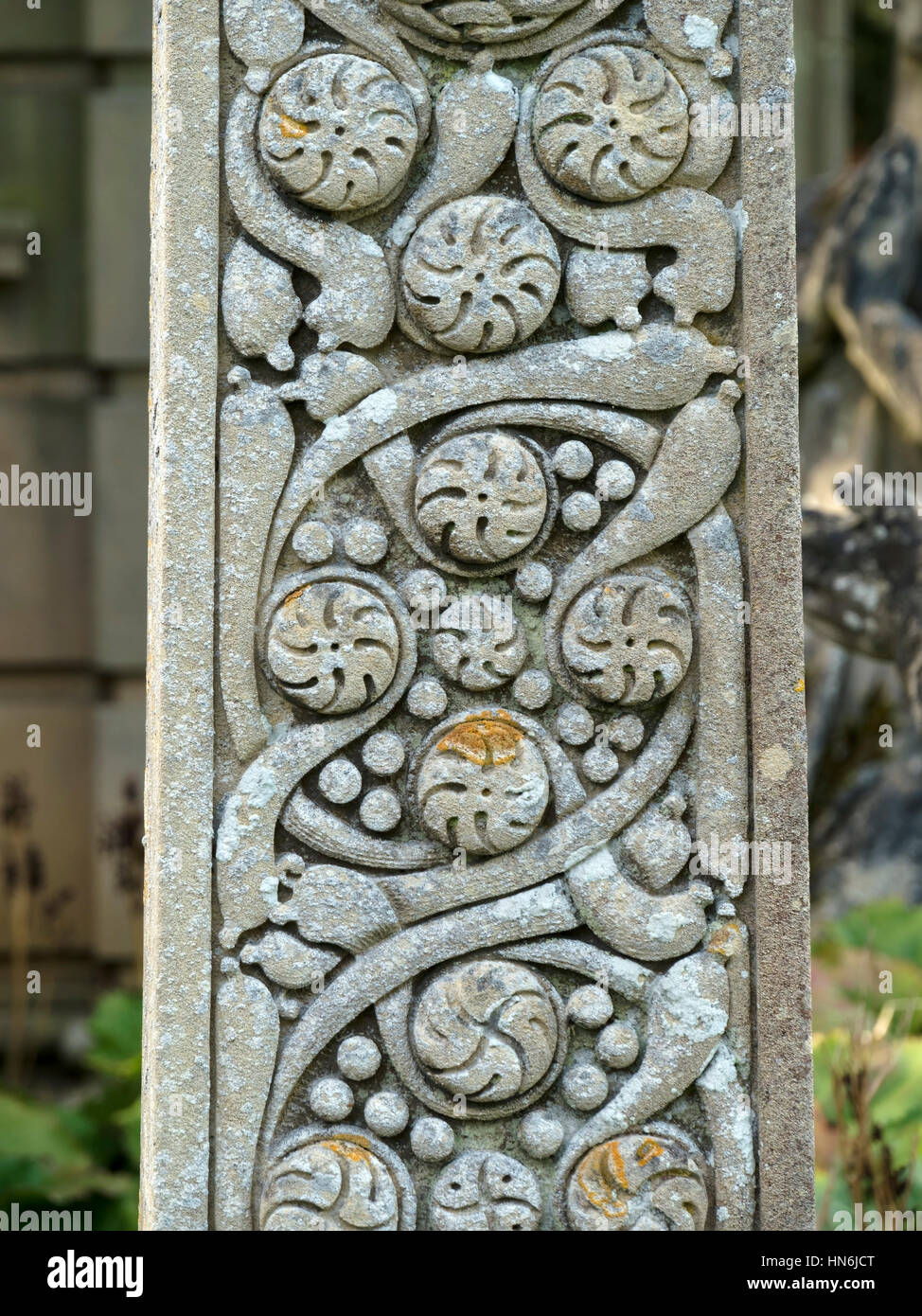 Ornate stone Celtic Cross headstone in graveyard of St Mary Magdalene ...