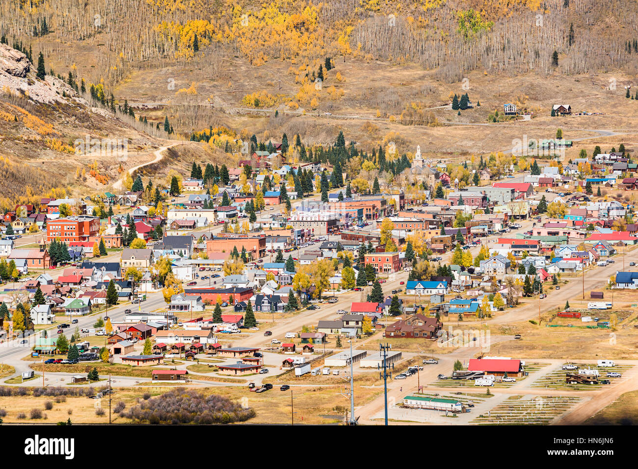 Aerial view of Silverton, Colorado in the fall Stock Photo - Alamy
