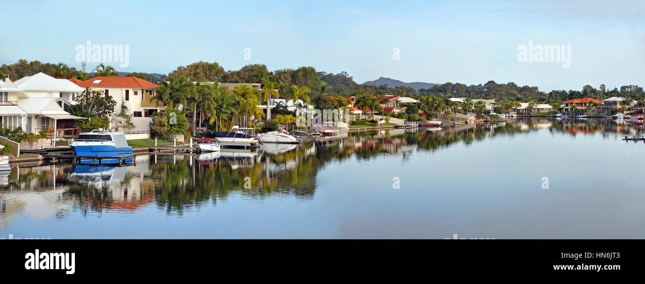 The canals panorama in beautiful Noosa Waters, Sunshine Coast ...