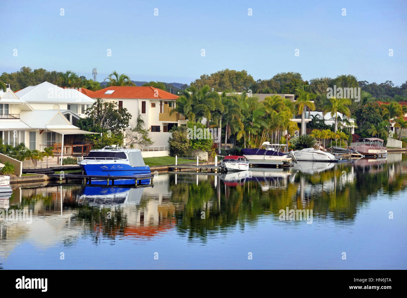 Noosa, Australia - July 05, 2009: The canals in beautiful Noosa Waters ...