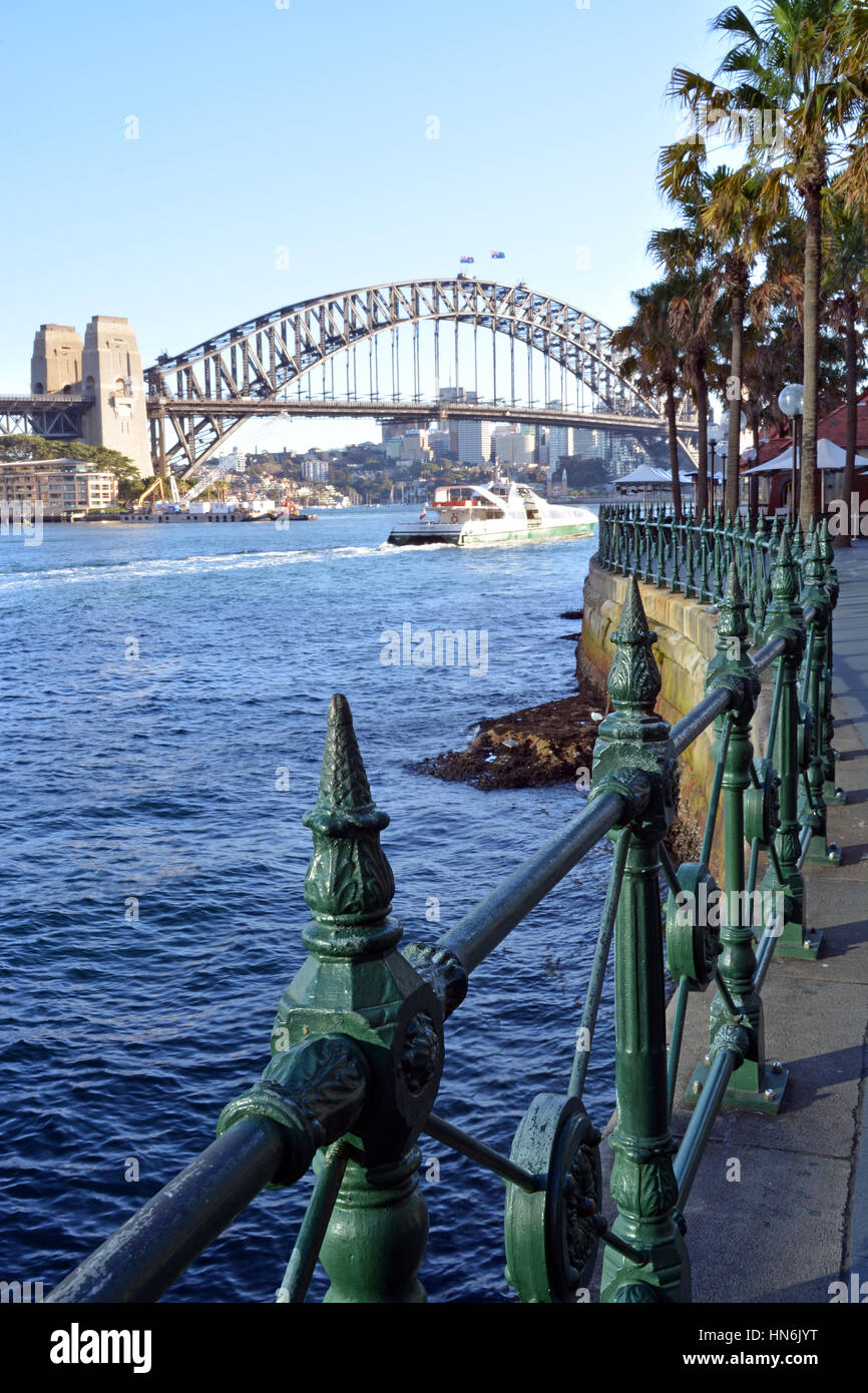 Sydney Harbour Bridge from Circular Quay with railings detail and North ...