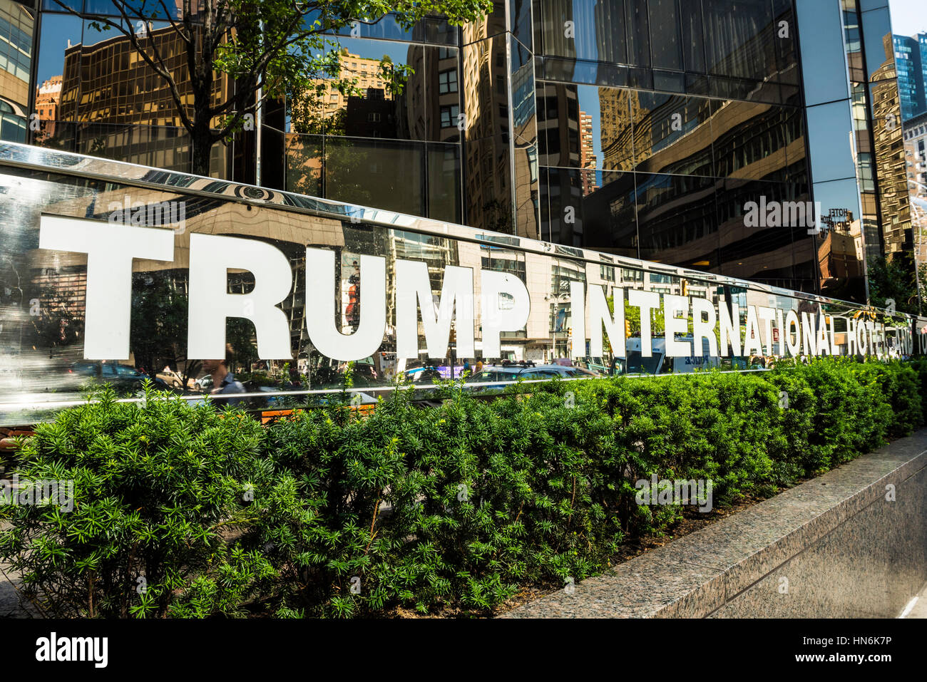 New York, USA - June 18, 2016: A sign of Trump International Hotel in ...
