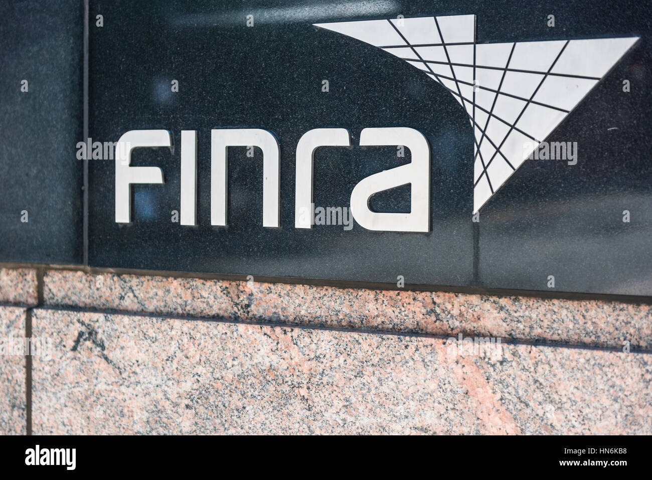 New York, USA - June 18, 2016: Sign on the building of Financial ...