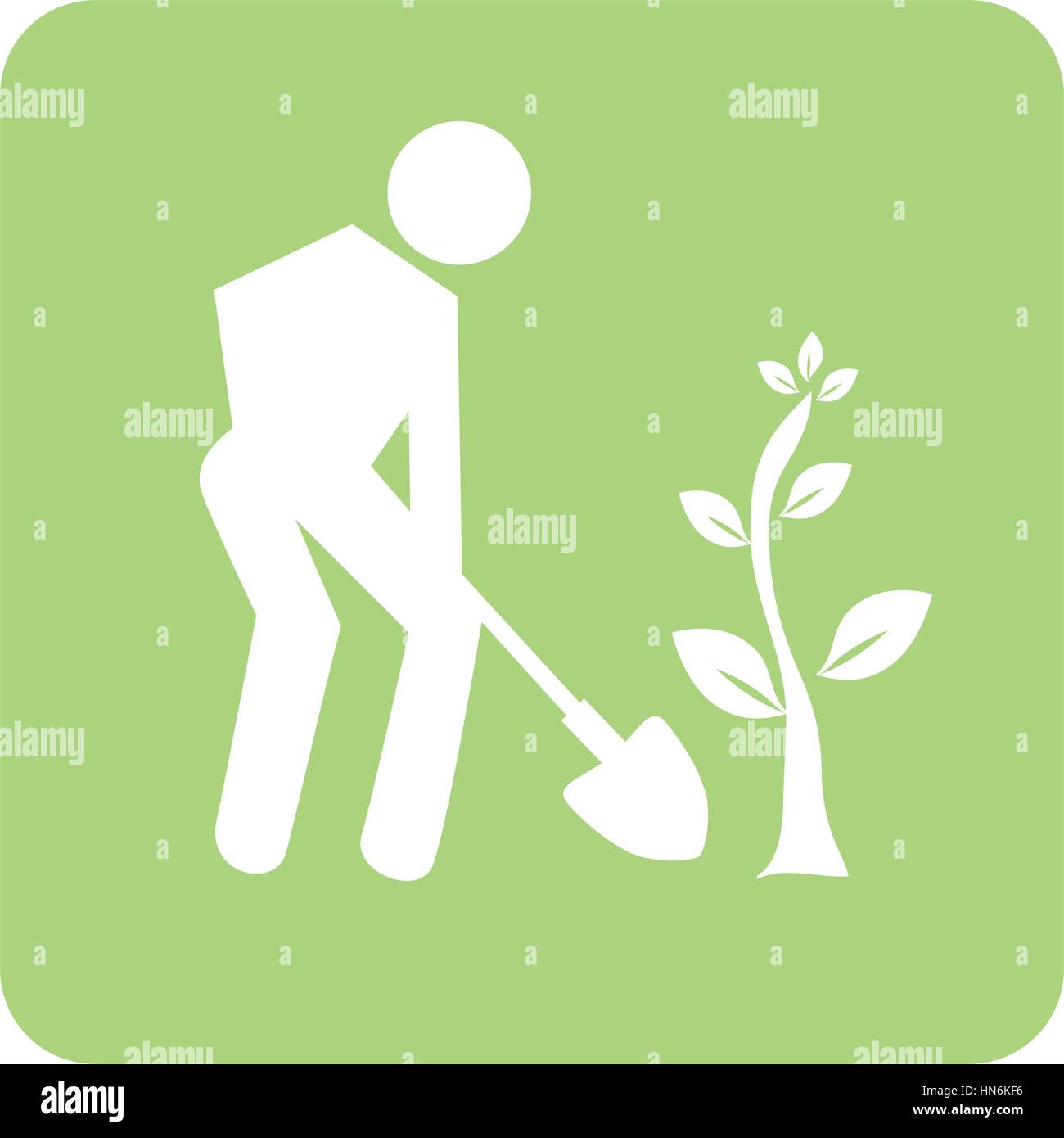 opaque green background with man with shovel and tree vector ...