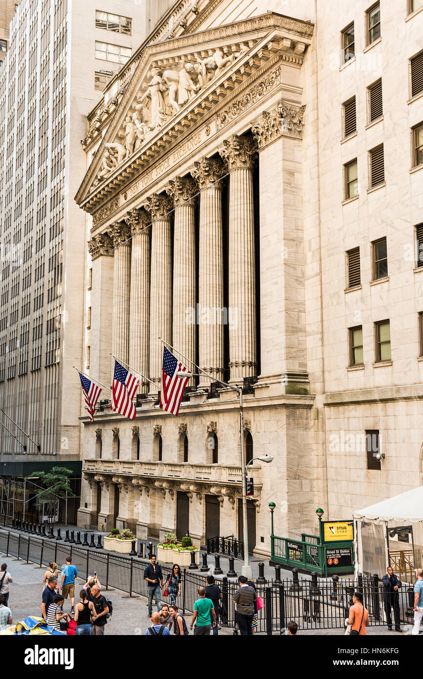 New York, USA - June 18, 2016: Vertical view of the New York Stock ...