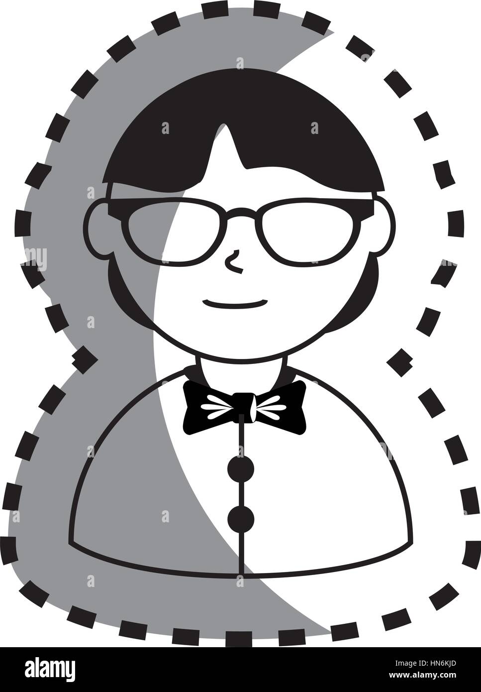sticker with half body man monochrome with bow tie and glasses vector ...