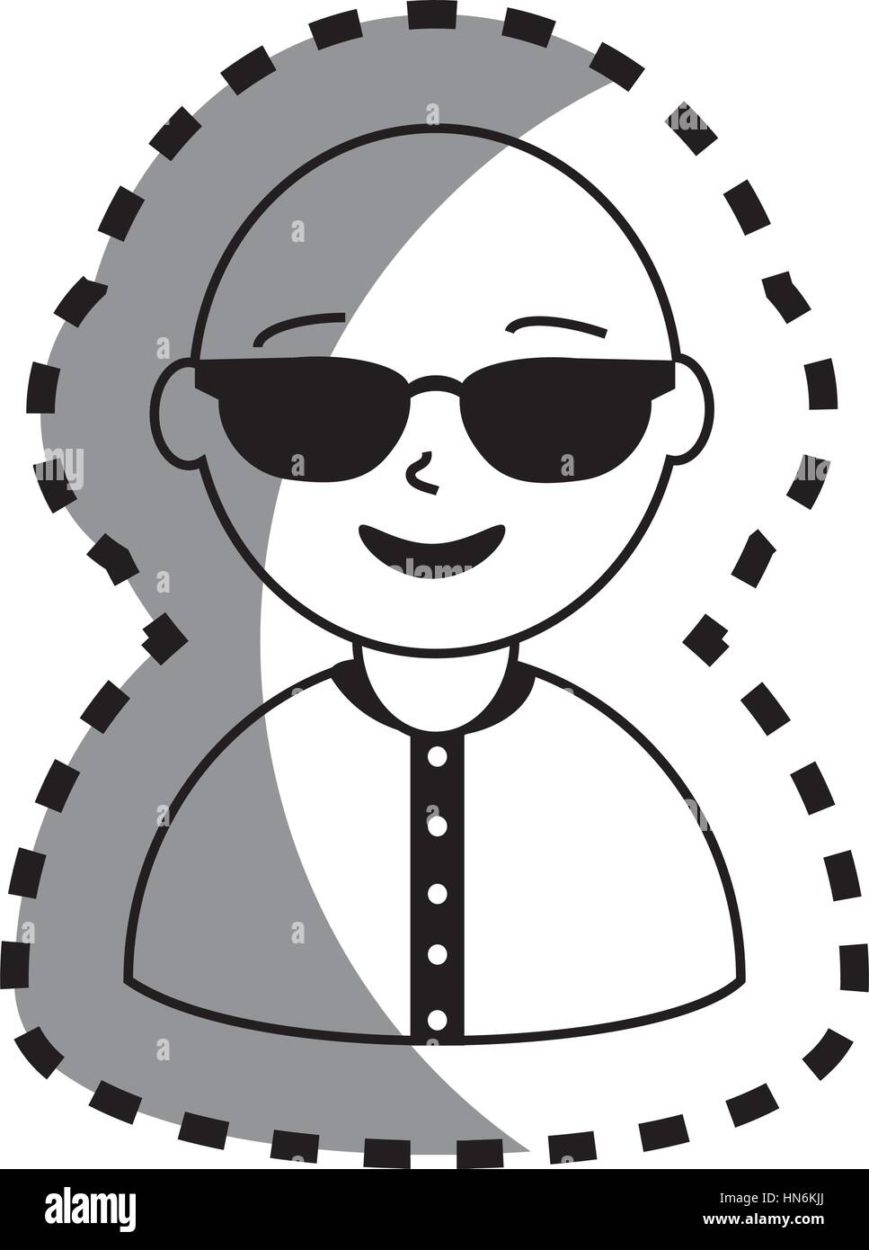 sticker with half body man monochrome with sunglasses and bald vector ...