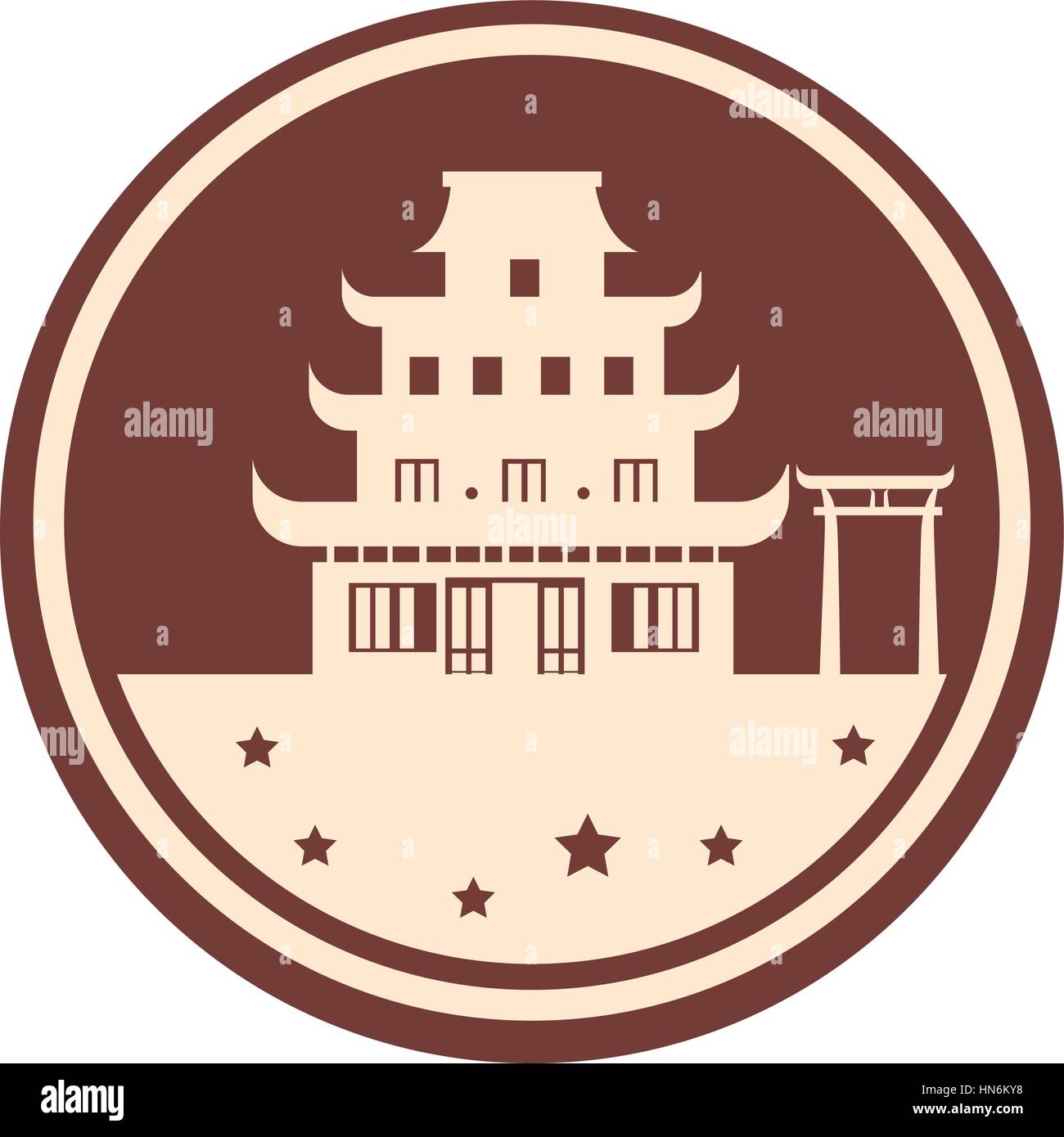 monochrome round frame with japanese temple vector illustration Stock ...