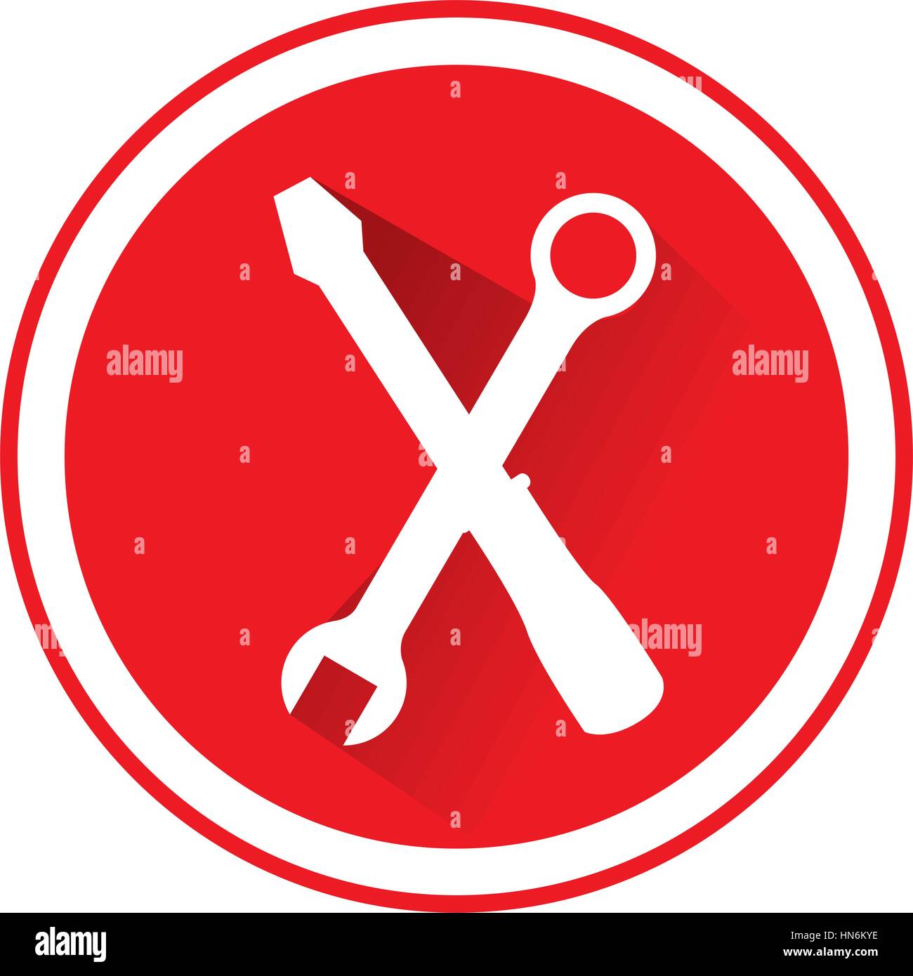 red circle with silhouette of wrench and screwdriver crossed vector ...