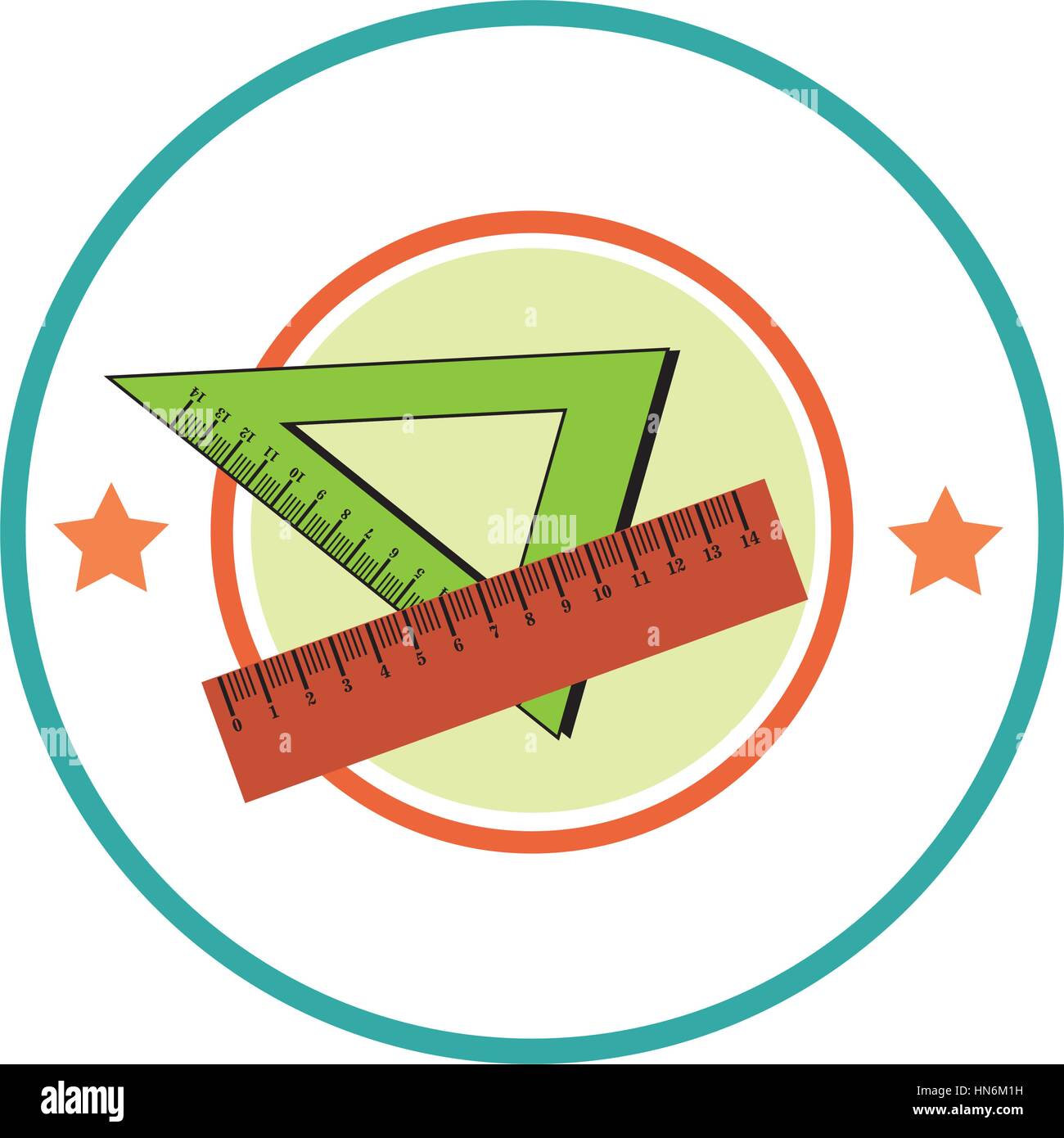 silhouette color with rule and angle ruler in circular frame vector ...