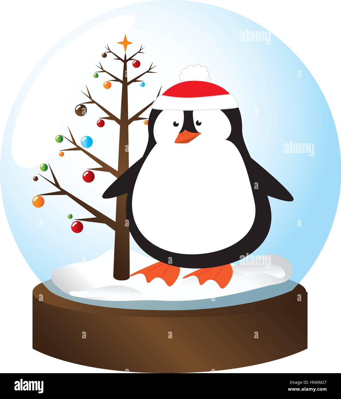 crystal sphere with christmas tree and penguin inside vector ...