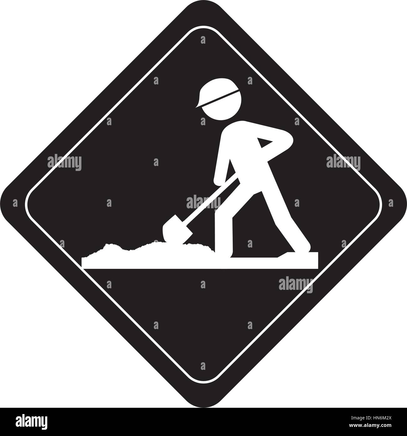 monochrome road sign pictogram with man with shovel vector illustration ...