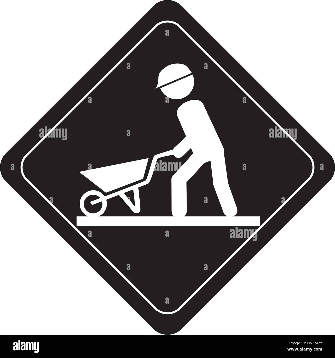 monochrome road sign pictogram with man with wheelbarrow vector ...