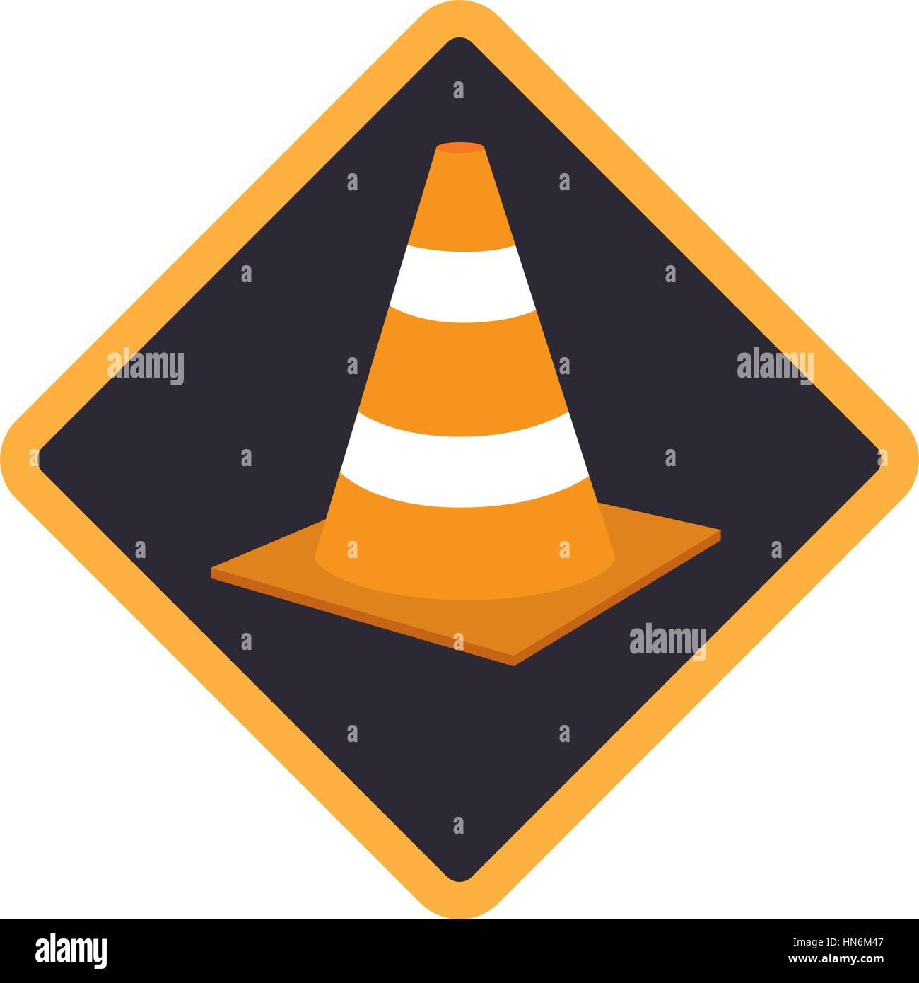 color road sign with traffic cone with lines orange and white vector ...