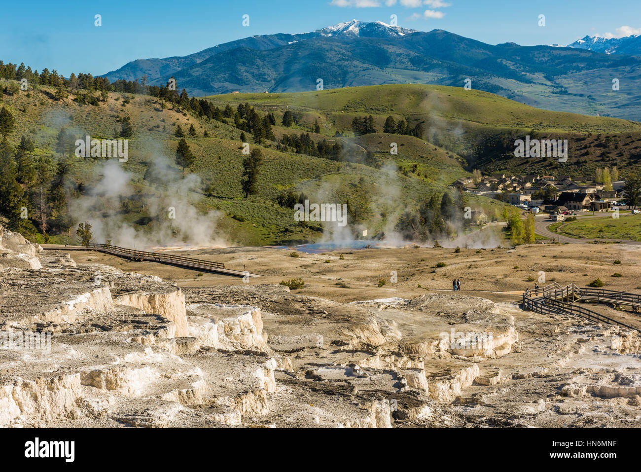 Yellowstone National Park, USA - May 17, 2016: Mammoth hot springs ...