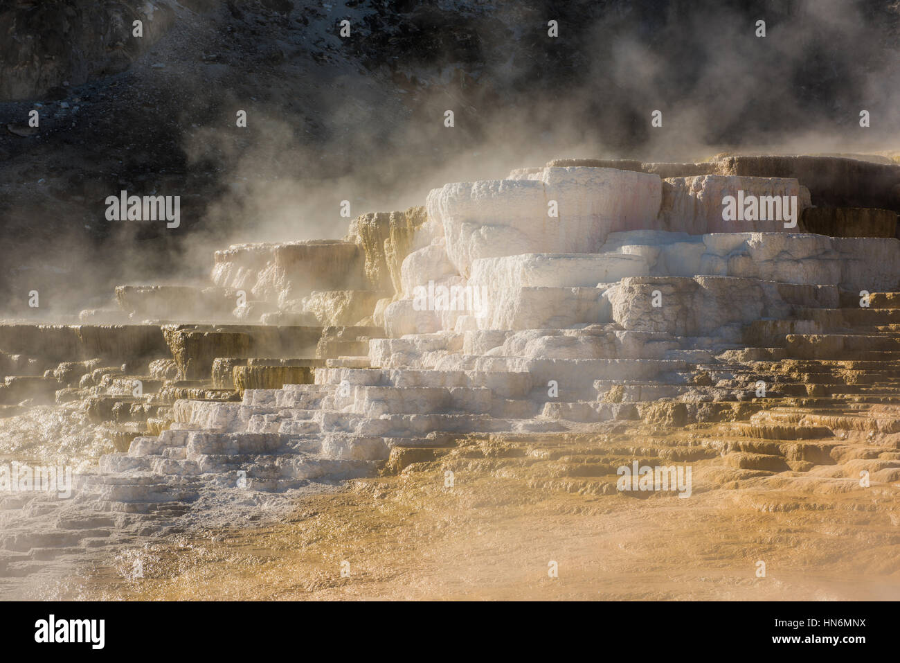 Mammoth hot springs travertine terraces in Yellowstone National Park ...