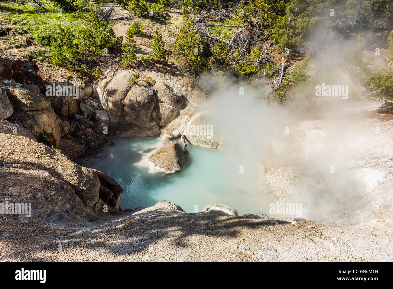 Porcelain blue pool in Norris Geyser basin in Yellowstone National Park ...
