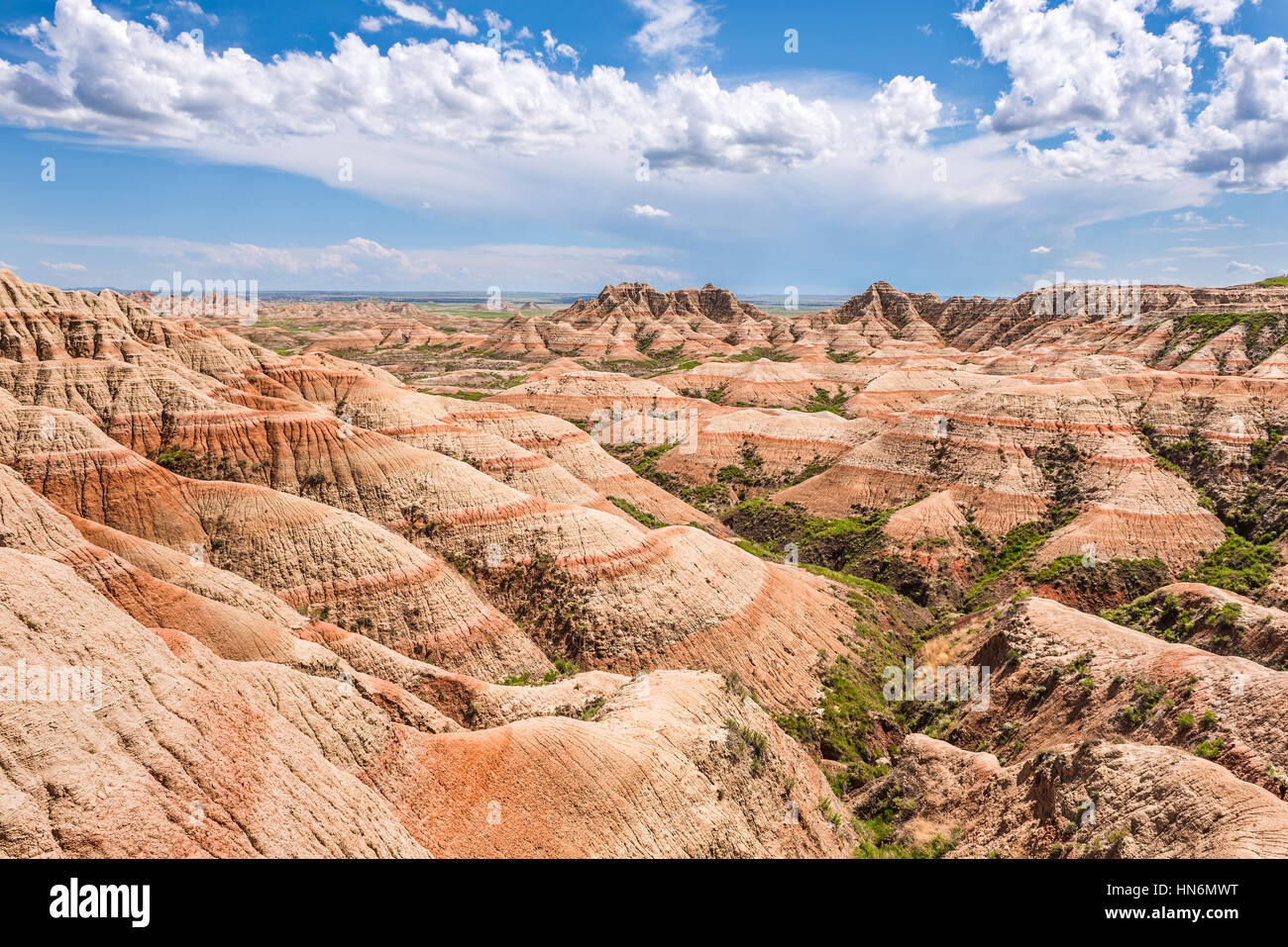 Landscape view of Badlands National Park butte sandstone canyons in ...