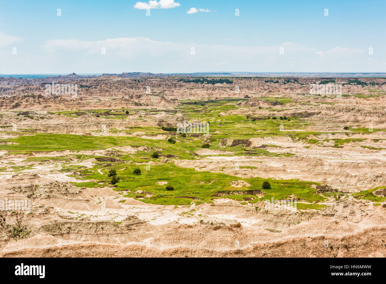 Landscape view of Badlands National Park sandstone canyons in desert ...