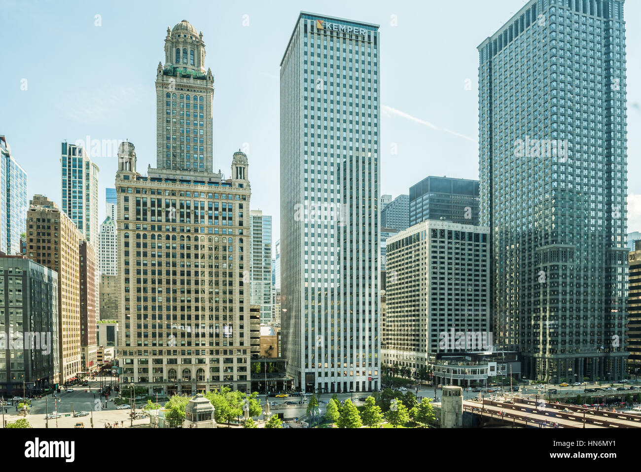 Chicago, USA - May 30, 2016: View of Wacker Drive with bridge ...
