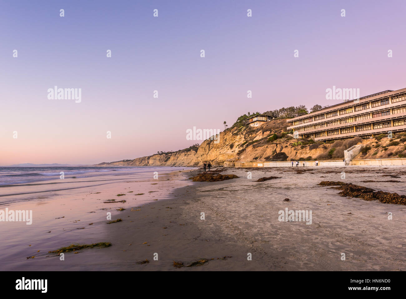 La Jolla, USA - November 7, 2015: Purple sunset on beach with Hubbs ...