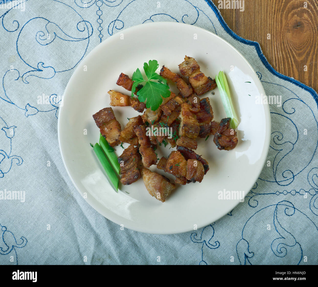 Pork rind skin of a pig. Pork rind is a common ingredient of sausages ...