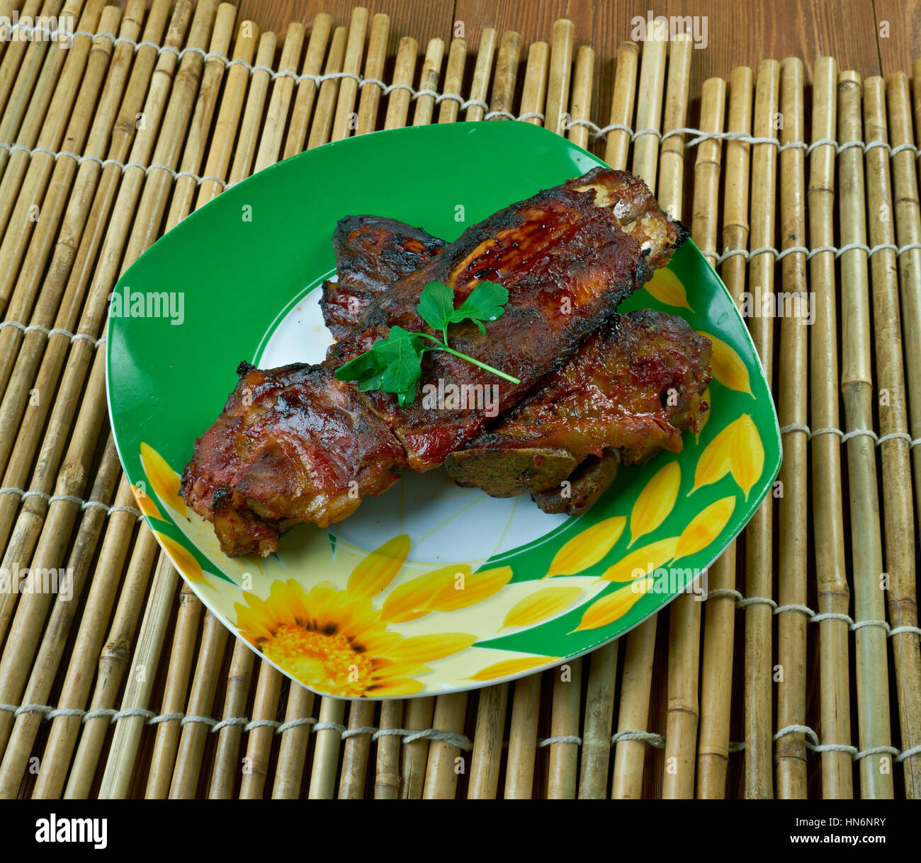 Sticky stout ribs from South African pork Stock Photo - Alamy