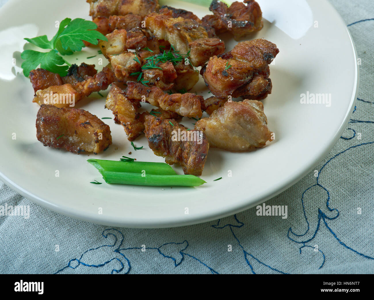 Pork rind skin of a pig. Pork rind is a common ingredient of sausages ...