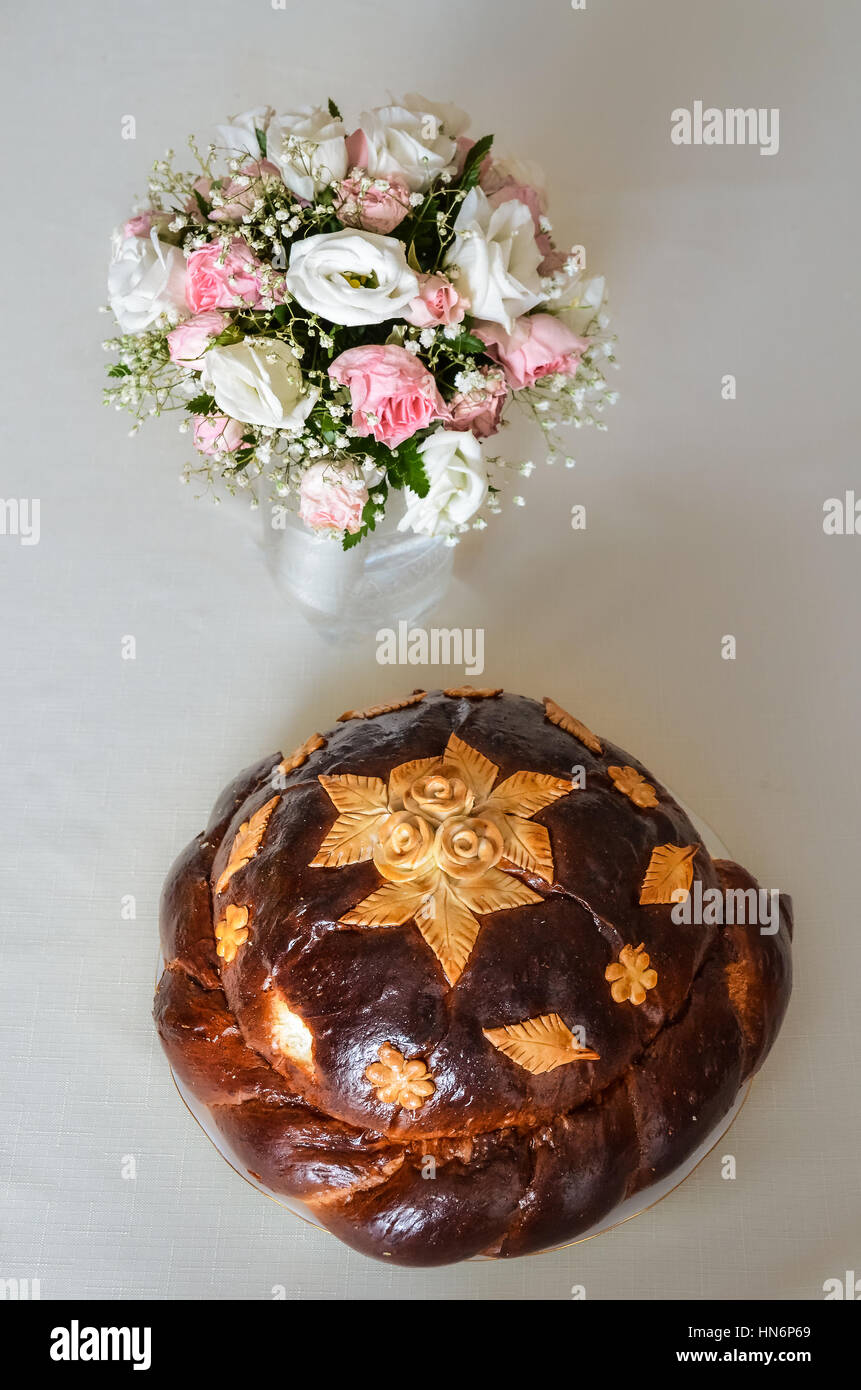 Traditional Ukrainian wedding bread called korovai or karavai with ...