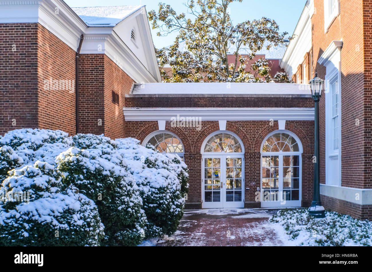 Charlottesville, USA - January 24, 2013: Clark Hall covered in snow ...