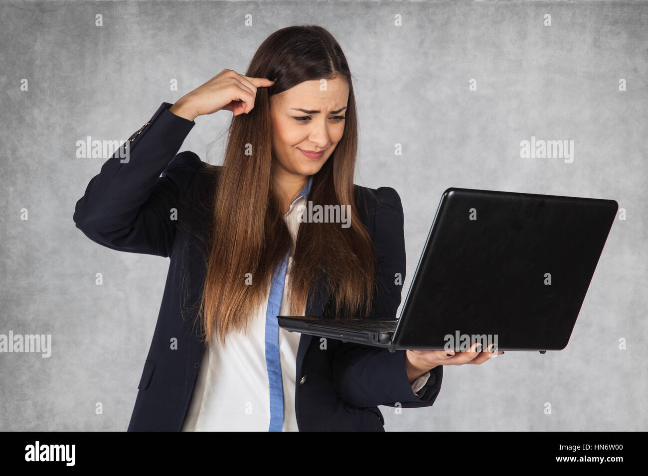 business woman shows the information on the internet are stupid Stock ...