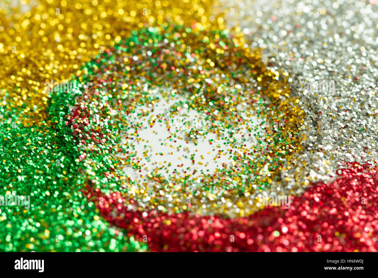 Green, red, gold, and silver background from tinsels with bokeh Stock ...