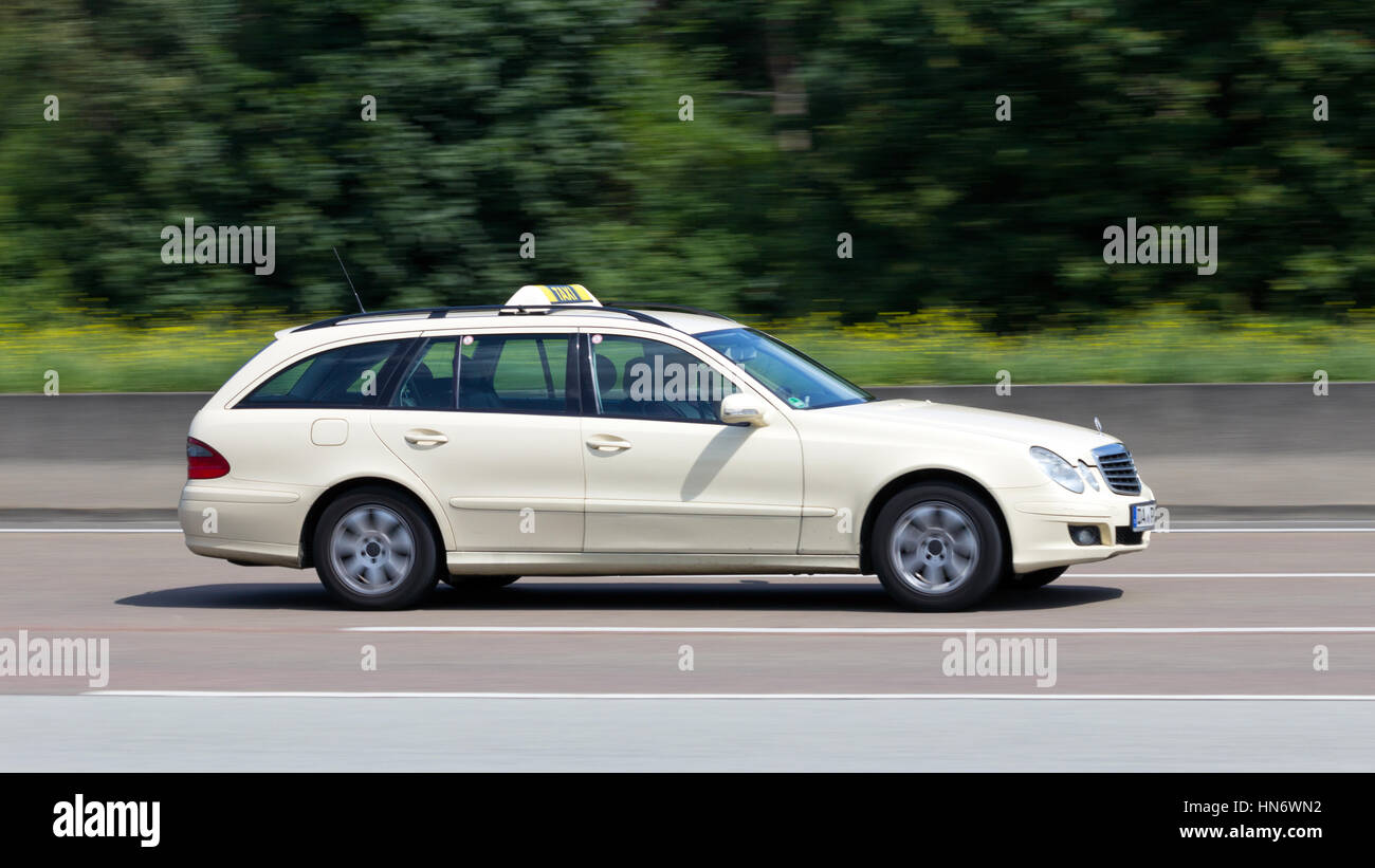 FRANKFURT, GERMANY - JULY 11: Taxi driver on the german autobahn on ...