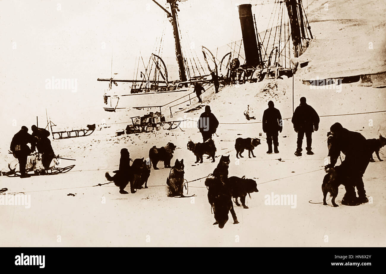 Whaling ship in the Arctic, trapped in the ice - Victorian period Stock ...