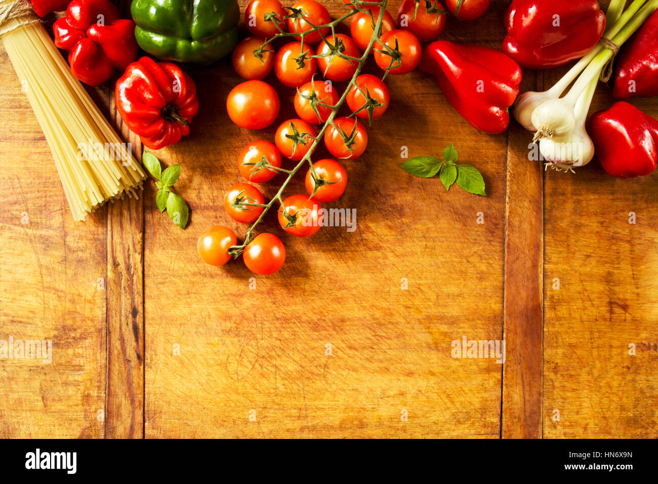Vegetables and spaghetti before cooking Stock Photo - Alamy