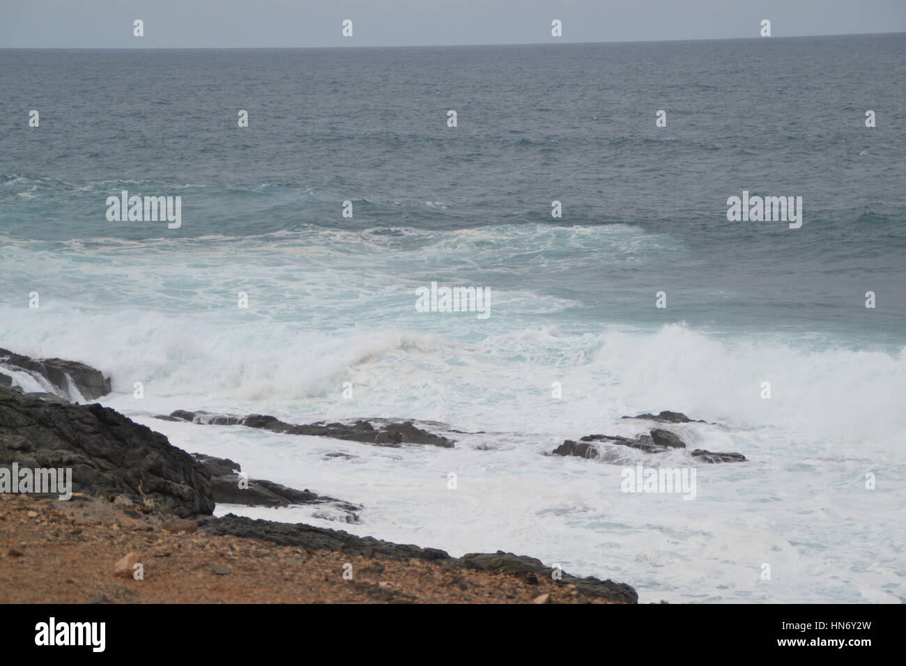Wavy Atlantic ocean at Fuerteventura Island, Canary archipelago, Spain ...
