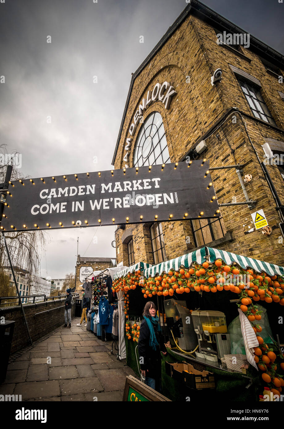 Camden Market. Come in we're open sign, Camden, London, UK Stock Photo ...