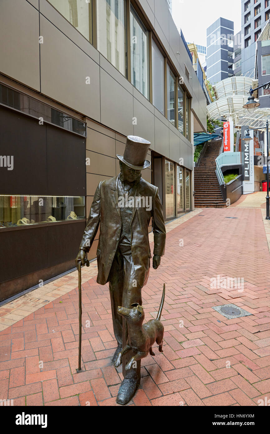 John Plimmer and Fritz statue, Lambton Quay, Wellington, New Zealand ...