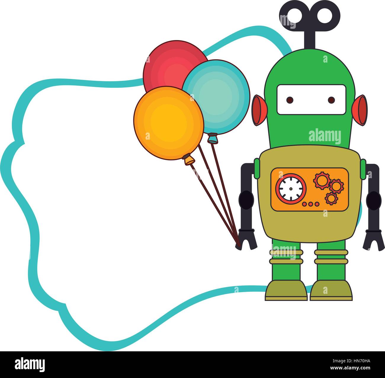 colorful decorative sheet with frame and android with balloons vector ...