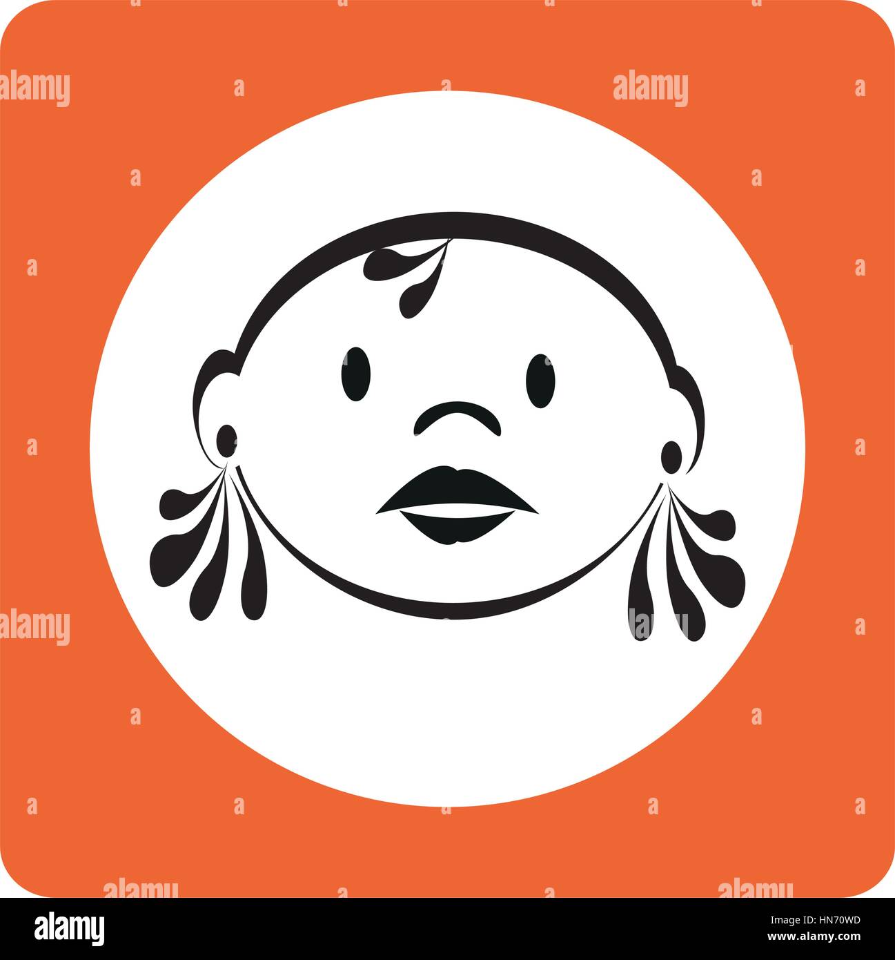 contour girl face with earrings in orange square frame vector ...
