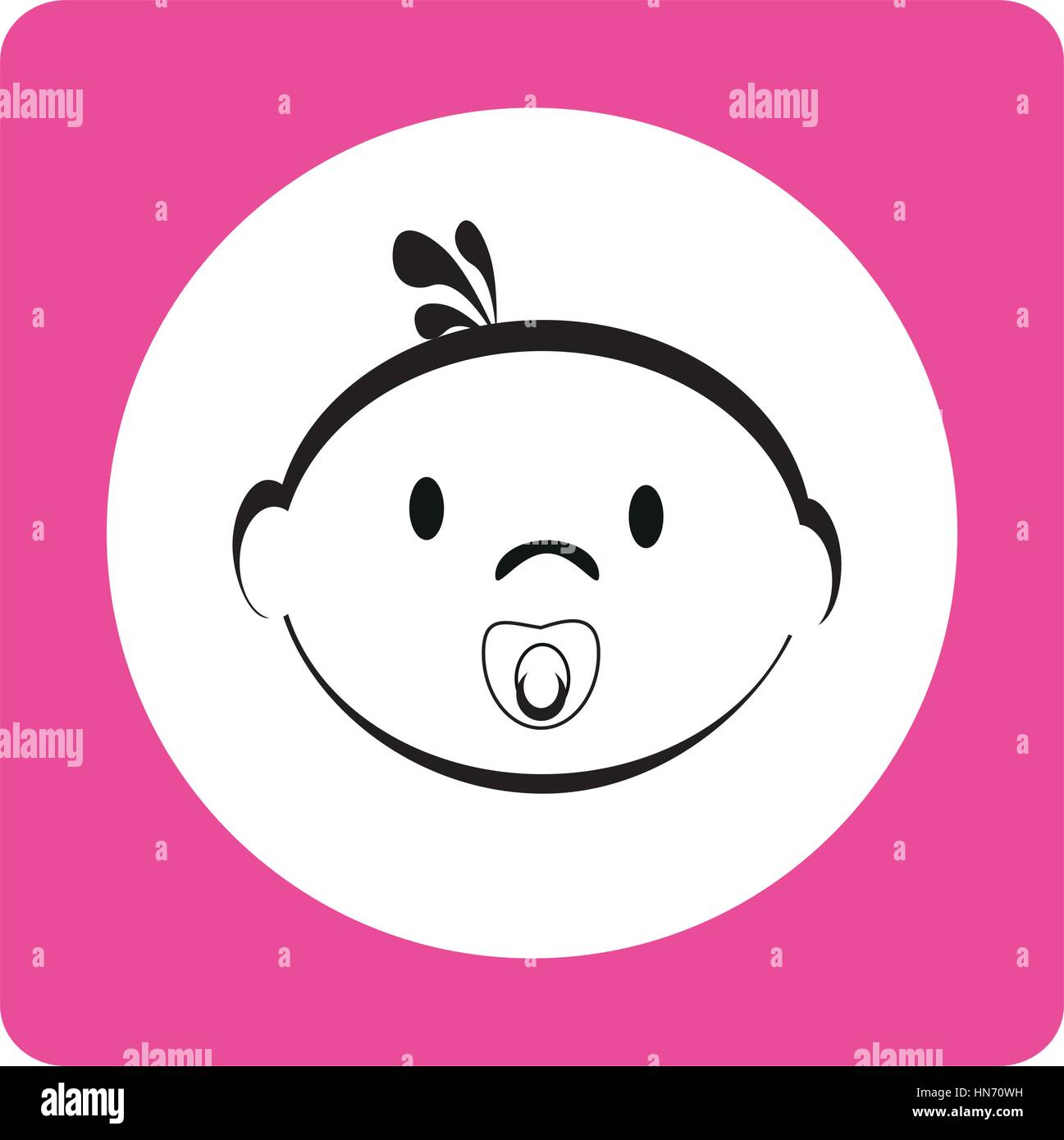 contour baby face with pacifier in magenta square frame Stock Vector ...