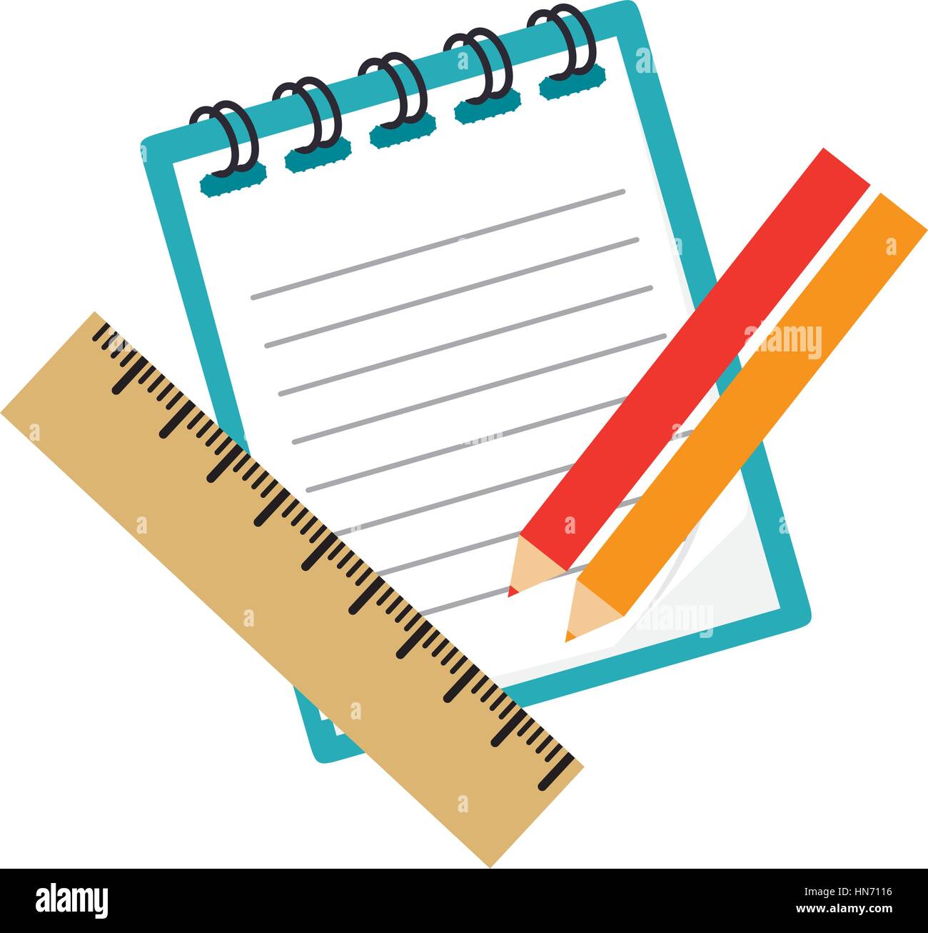 colorful silhouette with notebook and pencils and ruler vector ...