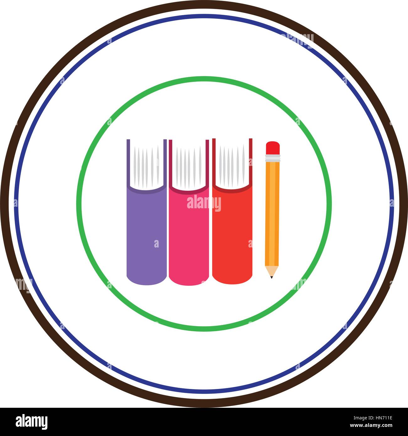color silhouette with books and pencil in circular frame vector ...