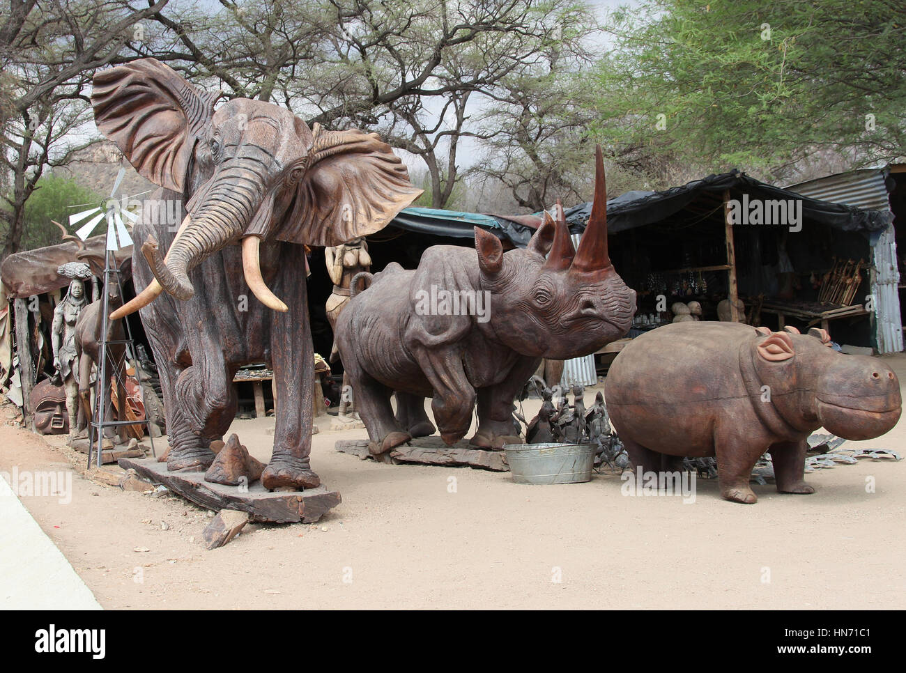 Wood carving centre and craft market at Okahandja in Namibia Stock ...