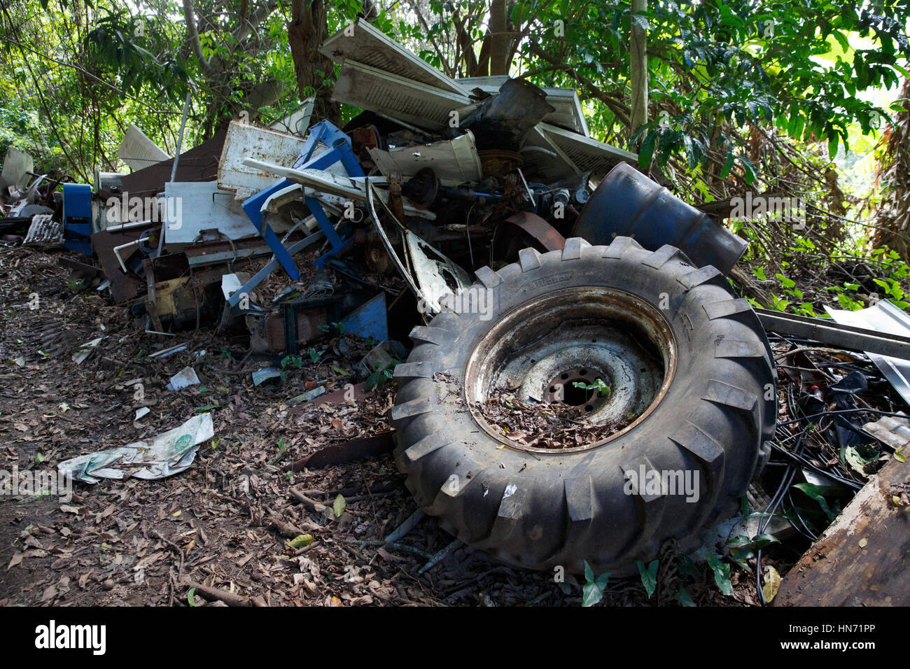 junk yard, metal scrap, large truck tire Stock Photo - Alamy
