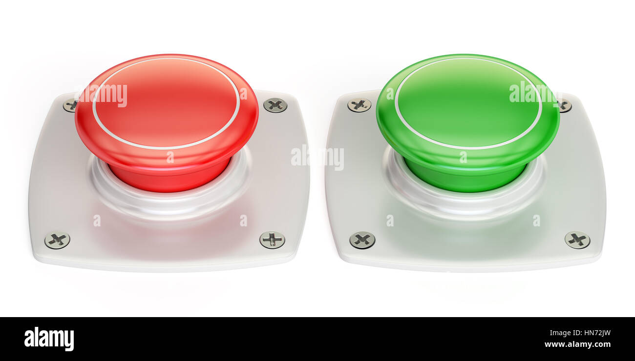 red and green push buttons, 3D rendering isolated on white background ...