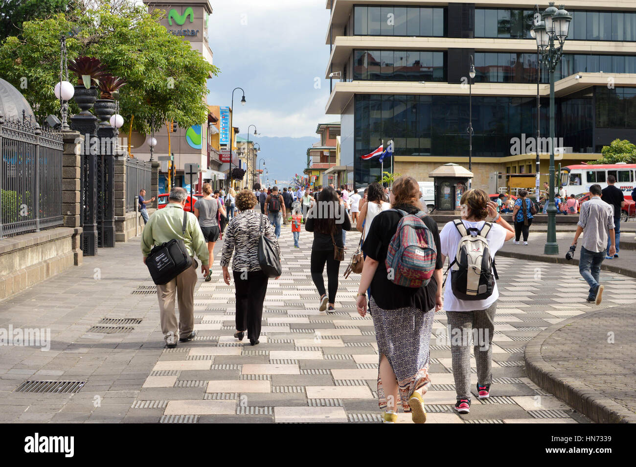 San Jose, Costa Rica - August 18, 2015: People are seen walking down ...
