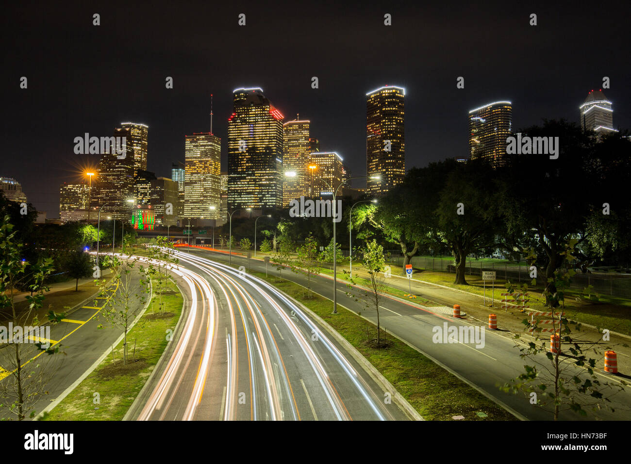 Night landscape of Downtown Houston at night or sunset Stock Photo - Alamy