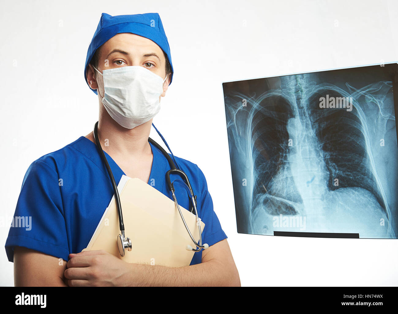 doctor radiologist with papers in hand isolated on white Stock Photo ...