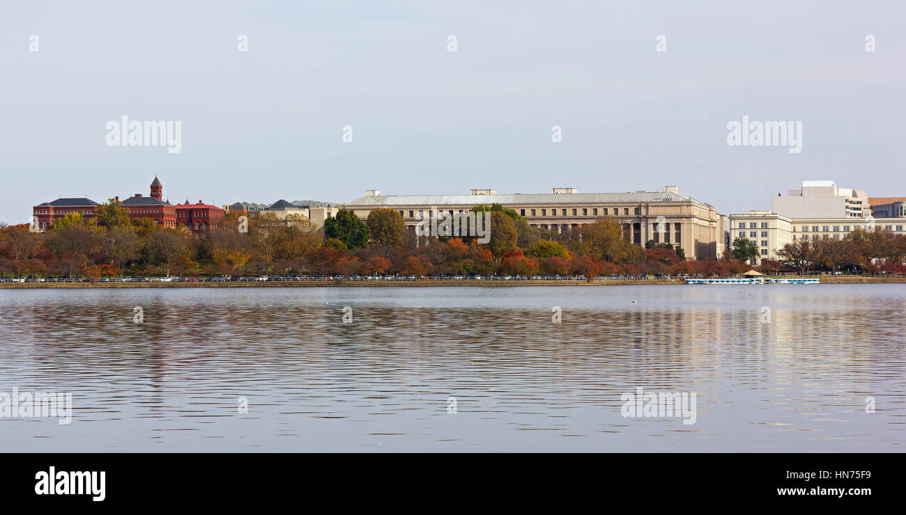 Washington DC panorama near Tidal Basin in fall. Historic buildings and ...